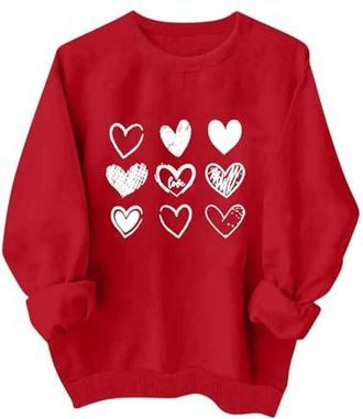 Generic Veste polaire sans femme - Sweat-shirt rouge avec motif coeur - Coupe ample - Manches longues - Col rond - Pull &agrave; capuche - Haut de f&ecirc;te, Rose, XXL