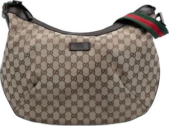 Gucci sac à bandoulière en toile GG Web Half Moon (2016-2025) - Marron