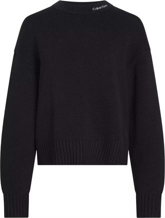 Calvin Klein Jeans Damen Logo Embro Sweater J20J225073 Pullover Sweater, Schwarz (Ck Black), XXL, Schwarz (Ck Black), XX-Large