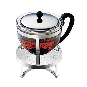 Bodum K11143-16 - Chambord - Set Th&eacute;i&egrave;re &agrave; Piston - Filtre en Plastique - R&eacute;chaud en Inox - 1,3 L, Argent/Noir