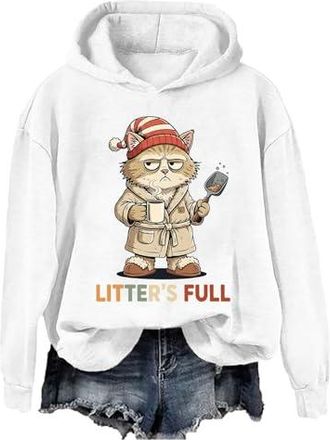 Generic Sweat à capuche avec inscription « Merry Christmas » - Motif chat amusant, blanc, XXL