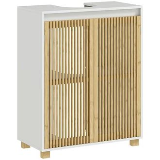 HOMCOM Meuble sous lavabo Salle de Bain Meuble sous Vasque Armoire de Rangement pour lavabo - Placard &agrave; Portes &agrave; Lattes en Bambou, 60 x 30 x 75 cm, Effet Boi