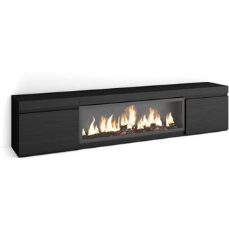 Skraut Home Skraut Home - Meuble tv, Banc T&eacute;l&eacute;, Grand espace de Rangement, 210, Pour les tv jusqu&agrave; 80, Chemin&eacute;e &eacute;lectrique xxl, Style moderne, Noir