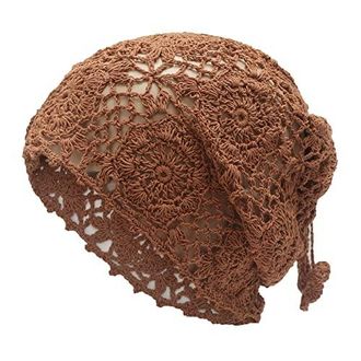 ZLYC Bonnet Souple crochet&eacute; en Coton pour Femme - Fait &agrave; la Main - Motif Floral et t&ecirc;te de Mort, Taille Unique