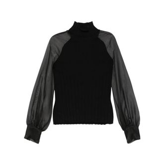 D.exterior Rippstrick-Pullover mit transparenten &Auml;rmeln - - Blouses & Shirts - Damen - Schwarzk - S