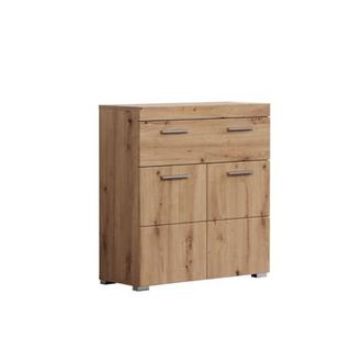 Trendteam Amanda - Kommode - Eiche - Badschrank - (BxHxT) 73 x 79 x 31 cm - Mehrzweckschrank mit gro&szlig;er Schublade und einem verstellbaren Einlegeboden - silberf
