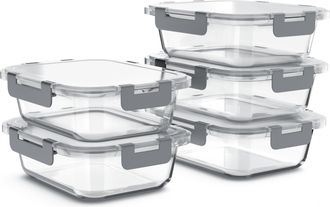 Arendo Glas Frischhaltedosen Vorratsdosen f&uuml;r Lebensmittel mit Deckel luftdicht - 5er Set - 1050 ml - f&uuml;r Mikrowelle Ofen Gefrierschrank - Sp&uuml;lmaschinen geei