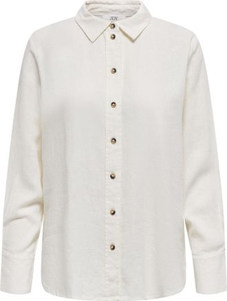 Jacqueline de Yong Damen Jdysay L/S Linen Loose Shirt WVN Noos Hemd, Snow White, Small