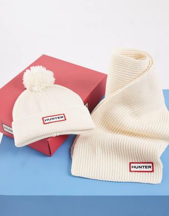 Hunter Beanie- und Schal-Geschenkset in Wei&szlig;