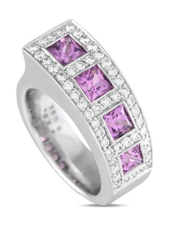 Bucherer bague en or blanc et jaune 18ct pavée de diamants et sertie de saphirs - Argent