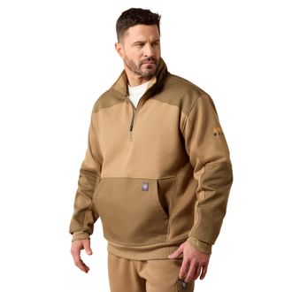 Ariat Mens Rebar Workman Duracanvas 1/4 Zip Sweatshirt Long Sleeve in Field Khaki, Size X-Large, by Ariat
