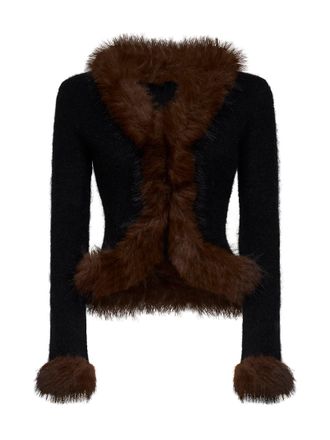 Self Portrait Faux-Fur Trim Cardigan - Black