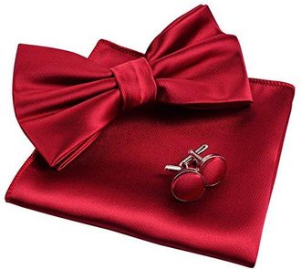 Alizeal Ensemble noeud papillon, mouchoir et boutons de manchette pour homme (rouge vin) (taille : taille unique)