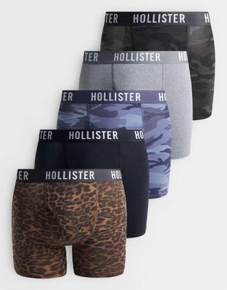 Hollister 5er-Pack Boxershorts mit Eingriff in Leoparden- und Military-Muster-Multi