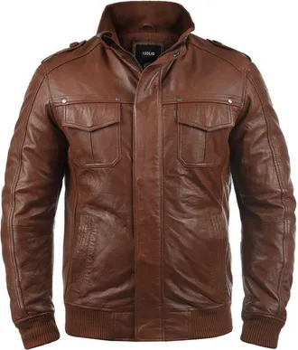 Solid Lederjacke SDCamash L&auml;ssige Bikerjacke mit Stehkragen