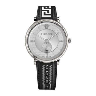 Versace V-circle Multifunktions Lederuhr - - Accessories - Herren - Grau - ONE SIZE