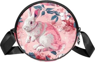Generic Sac &agrave; bandouli&egrave;re rond pour femme, joli lapin, sac &agrave; dos &agrave; bandouli&egrave;re avec fermeture &eacute;clair, bretelles r&eacute;glables, sac &agrave; main rond d&eacute;contract&eacute; pour fe