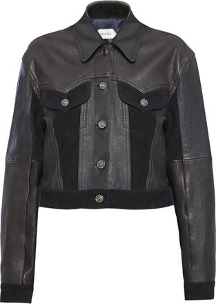 Versace Femme, Vestes, Noir, Taille: 46 FR Blouson slim en cuir