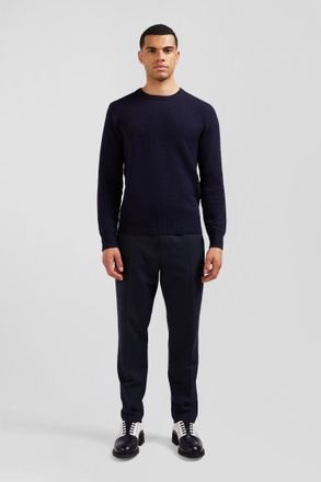 Eden Park Pull Col Rond En Laine Et Coton Bleu Marine Coupe Regular Effet Micro Noeud Papillon