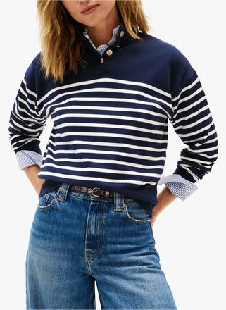 Tommy Hilfiger Pull ray&eacute; &agrave; col chemin&eacute;e et boutons dor&eacute;