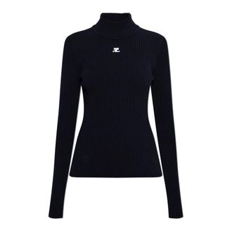 Courr&egrave;ges Reedition Rippstrick-Rollkragentop - - Knitwear - Damen - Blau - S