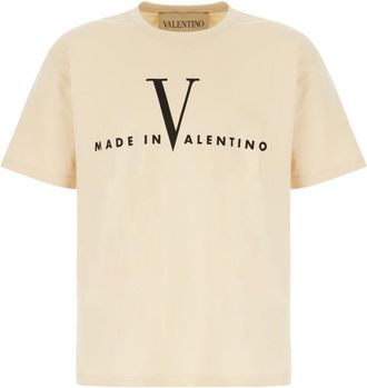 Valentino Garavani Homme, Tops, Beige, Taille: XL T-shirt en coton avec imprim&eacute; Made In