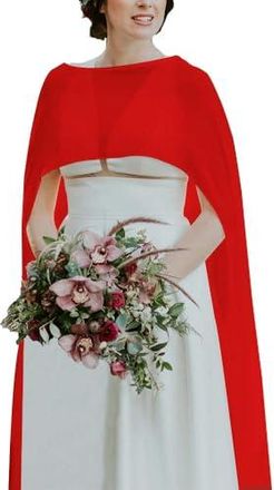 Generic NYSBH Cape longue en mousseline de soie pour mariage - Col rond - Ch&acirc;le &eacute;l&eacute;gant - Ivoire - 11 couleurs, Rouge (n&deg;1), back length 1.5m