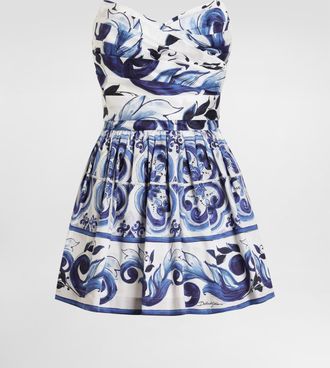 Dolce & Gabbana DG EXCLUSIVE Dolce & Gabbana Kleid Aus Baumwollsatin Mit Majolika-print - Frau Kleider Blau 38