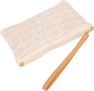 Hemobllo Portefeuille Femme Paille Tissé Main Grand Compartiment pour Monnaie et Cartes Sac à Main Élégant et Petit Porte-monnaie Pratique pour Rangement Acces