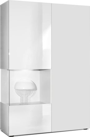 Vladon Vitrine Kommode Hochschrank Morena, Made in Germany, Korpus in Wei&szlig; matt/Rechte T&uuml;r und der Einsatz in Wei&szlig; Hochglanz, inkl. LED Beleuchtung