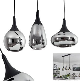 HOFSTEIN Hängeleuchte Maynal, Hängelampe aus Metall/Glas in Schwarz/Chromfarben, Leuchte im Modernen Design mit Schirmen aus Glas, 3-flammig, Höhe max. 150 cm,