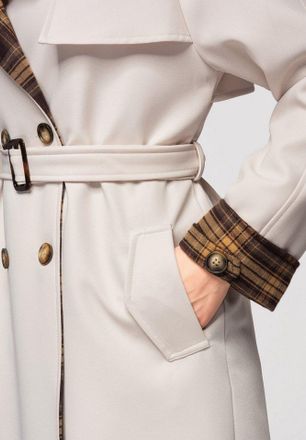 Ombre Trenchcoat Damen-Midi-Mantel im klassischen Trenchcoat-Stil Tailleng&uuml;rtel mit Schnalle zur Figurbetonung