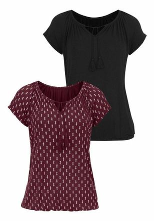 Vivance Kurzarmshirt mit leicht gerafftem Ausschnitt (2er-Pack) aus weichem Viskose-Stretch