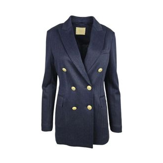 Circolo 1901 Femme, Vestes, Bleu, Taille: 38 FR Veste crois&eacute;e en Multilino &agrave; chevrons