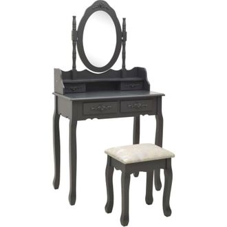 vidaXL Schminktisch-Set mit Hocker Grau 75x69x140 cm Paulownia-Holz - Vidaxl
