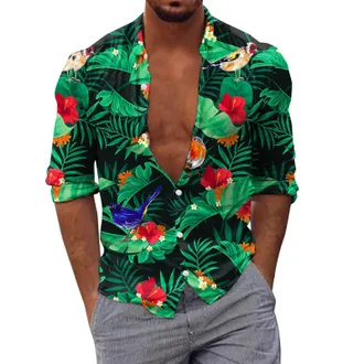 Generic Hawaii Hemd Herren Herrenhemd Langarm Sommerhemd Freizeithemd Vintage Hawaii Hemd Langarm Hemd L&auml;ssige Bluse Hemd Regular Fit Shirt