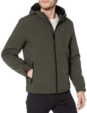Tommy Hilfiger Herren Soft Shell Sherpa Lined Performance Jacket Daunenalternativer Mantel, Grün, L