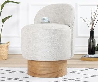 Atelier Del Sofa Stylish Light Grey Pouffe, 66 cm Height, 47 cm Diameter | 50% Cotton & 50% Linen, 6 cm Orthopedic Sponge | Wooden Legs, Perfect for Modern Living Spac