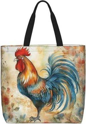 Generic Fleurs Et Coq Sac Fourre-Tout Pliable Tote Bag D&eacute;contract&eacute; Sac A Main Femmes Pour Voyage Quotidienne Gym