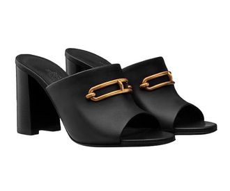 Herm&egrave;s Camilla Roulis Buckle Black Leather Mules Size 37