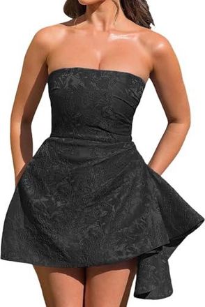 Generic Robe Femme Chic Et Elegant Robe de Soirée Robe Bustier Jacquard À Épaules Dénudées pour Femme À La Fois Tendance Et Sexy Robe Cocktail Robe de Bal