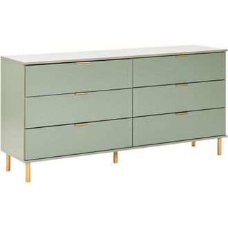 Beliani Beliani - Commode avec 6 Tiroirs en Bois dIng&eacute;nierie Poign&eacute;es Dor&eacute;es Pieds en Bois Massif Meubles de Salon Verte Walpole