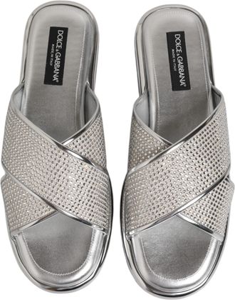 Dolce & Gabbana Mens Strass-Embellished Slipper Silver Goat