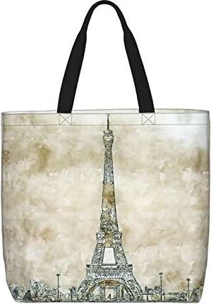 Generic Sac De Courses Motif &Eacute;l&eacute;gant Tour Eiffel Bleu Sac De Shopping Avec Poign&eacute;es Pliable Sacs En Toile Pour Femmes, Pour Voyage, Femmes, &Eacute;cole, Tous Les Jo