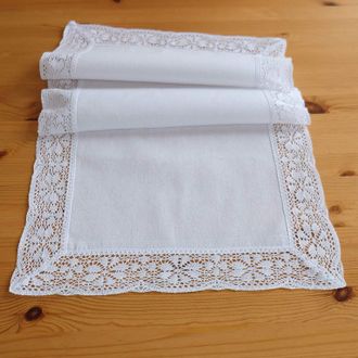 Heimtexland Tischl&auml;ufer Wei&szlig; Landhaus H&auml;kelspitze 40x90 Tischdecke geh&auml;kelt Typ521