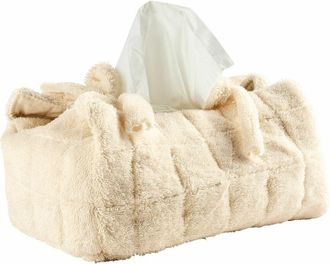 Loberon Taschentuchbox Invarel, Frottee-Qualität, Verschluss mit Bändern, Badaccessoire, Badzubehör, Baumwolle, Creme