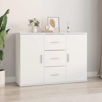 vidaXL Vidaxl - Buffet blanc 91x29,5x65 cm en bois ding&eacute;nierie - 2 portes et 3 tiroirs - R&eacute;sistant &agrave; lhumidit&eacute; - Design minimaliste pour rangement
