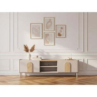 BOBOCHIC Meuble TV 1 porte 1 tiroir 170 cm ENYRA pieds en bois massif Beige