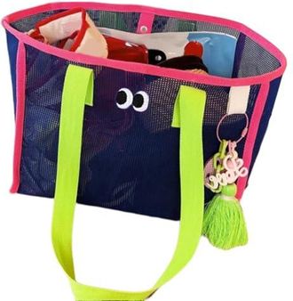 Generico Sac en maille - Big Eyes Design Grand Beach Tote Tote pour coquillages et jouets | Sac de jeu de plage lavable, sac de rangement en maille pour articl