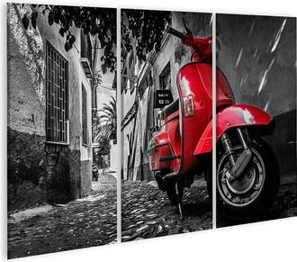 Islandburner Roter Vespa Roller Schwarz Weiss Hintergrundund Leinwand Bild Wandbilder Bilder
